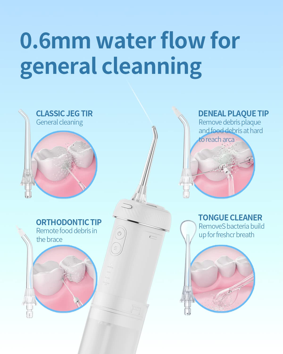 Cordless Water Dental Flosser for Teeth Cleaning, Mornwell Mini Cordless Portable Water Dental Flosser, 4 Modes Telescopic Water Tank USB Rechargeable IPX7 Waterproof for Travel, Braces & Bridges Care