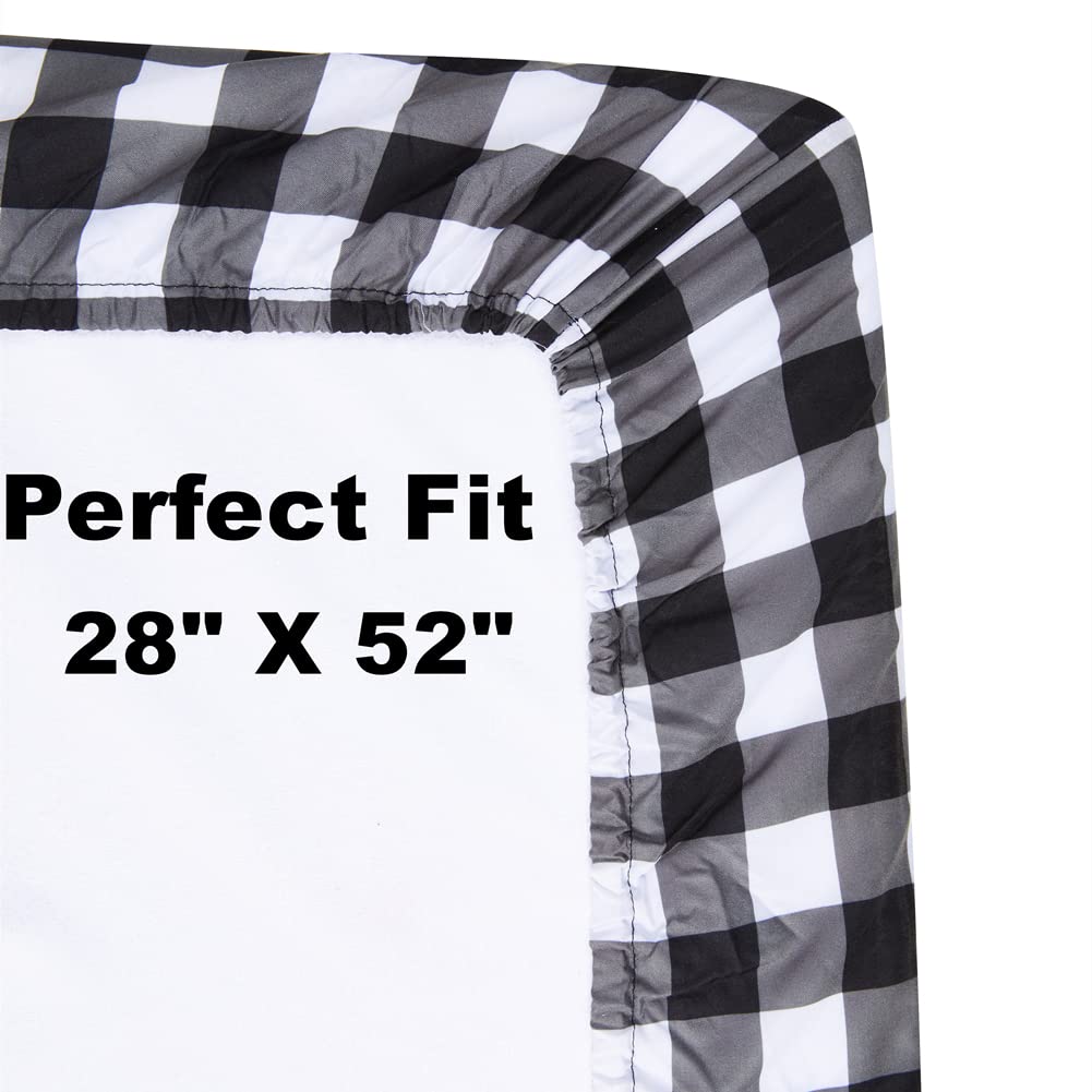 4 Pack Buffalo Check Plaid Neutral Unisex Fitted Baby Crib Sheets Set for Baby Boys or Girls (Black)