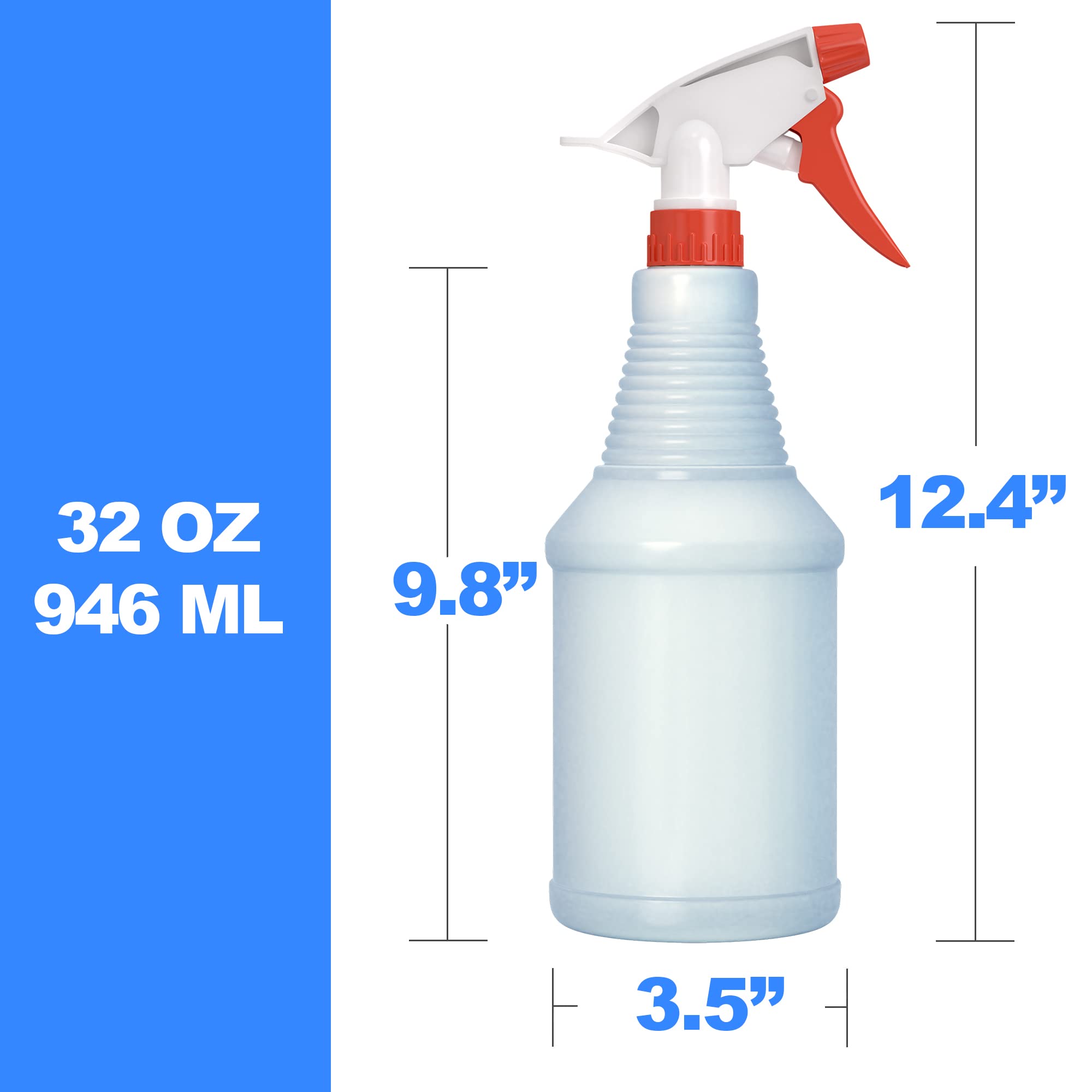 Plastic Spray Bottles with Sprayers - 32 oz Empty Spray Bottles for Cleaning Solutions, Plant Watering, Animal Training and More - No Clog & Leak Proof Heavy Duty Spray Bottles with Sprayers - 4 Pack