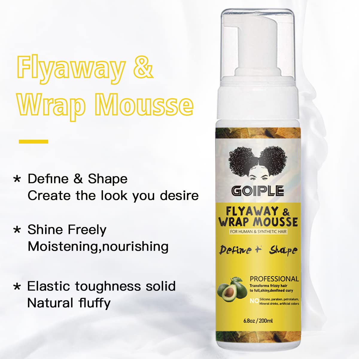 Goiple Hair Styling Mousse - Foaming Mousse for Curly Hair Wig, 6.8oz, Includes Hair Wax Stick, Brushes and Scarf, Strong Natural Finishing Hold, Organic Ingredients