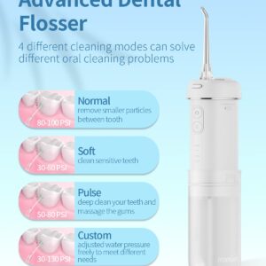 Cordless Water Dental Flosser for Teeth Cleaning, Mornwell Mini Cordless Portable Water Dental Flosser, 4 Modes Telescopic Water Tank USB Rechargeable IPX7 Waterproof for Travel, Braces & Bridges Care