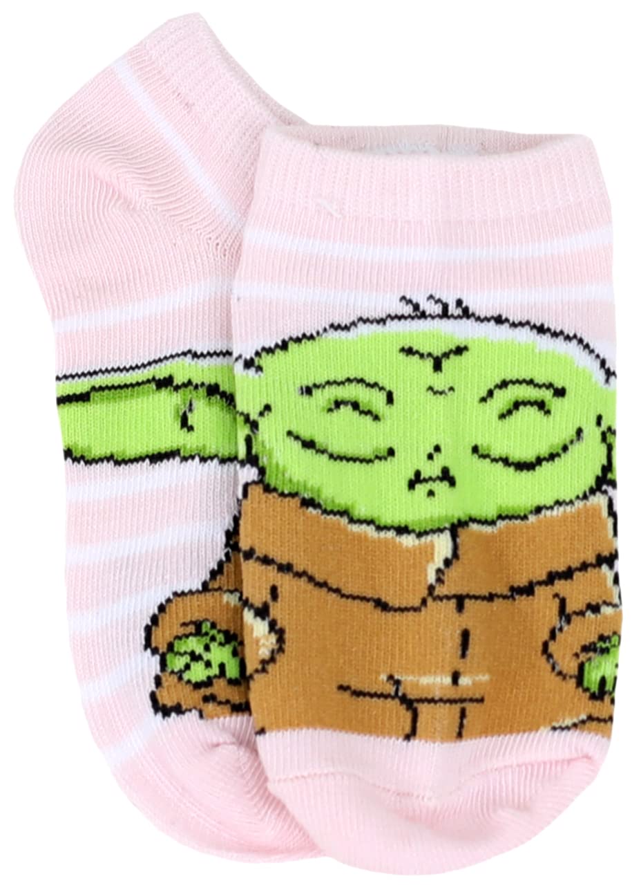 STAR WARS Little Girl's 5 Pack The Mandalorian Baby Yoda No Show Socks, Medium, Pink/Grey Heather