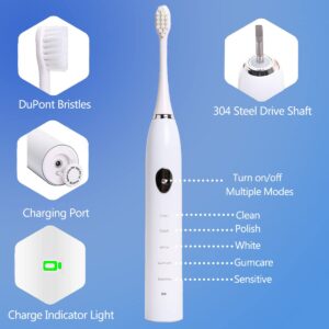 COOSKIN Sonic Electric Toothbrush with Smart Timer,Magnetic Suspension Motor Oral Care Power Rechargeable toothbrushes for Adults and Kids