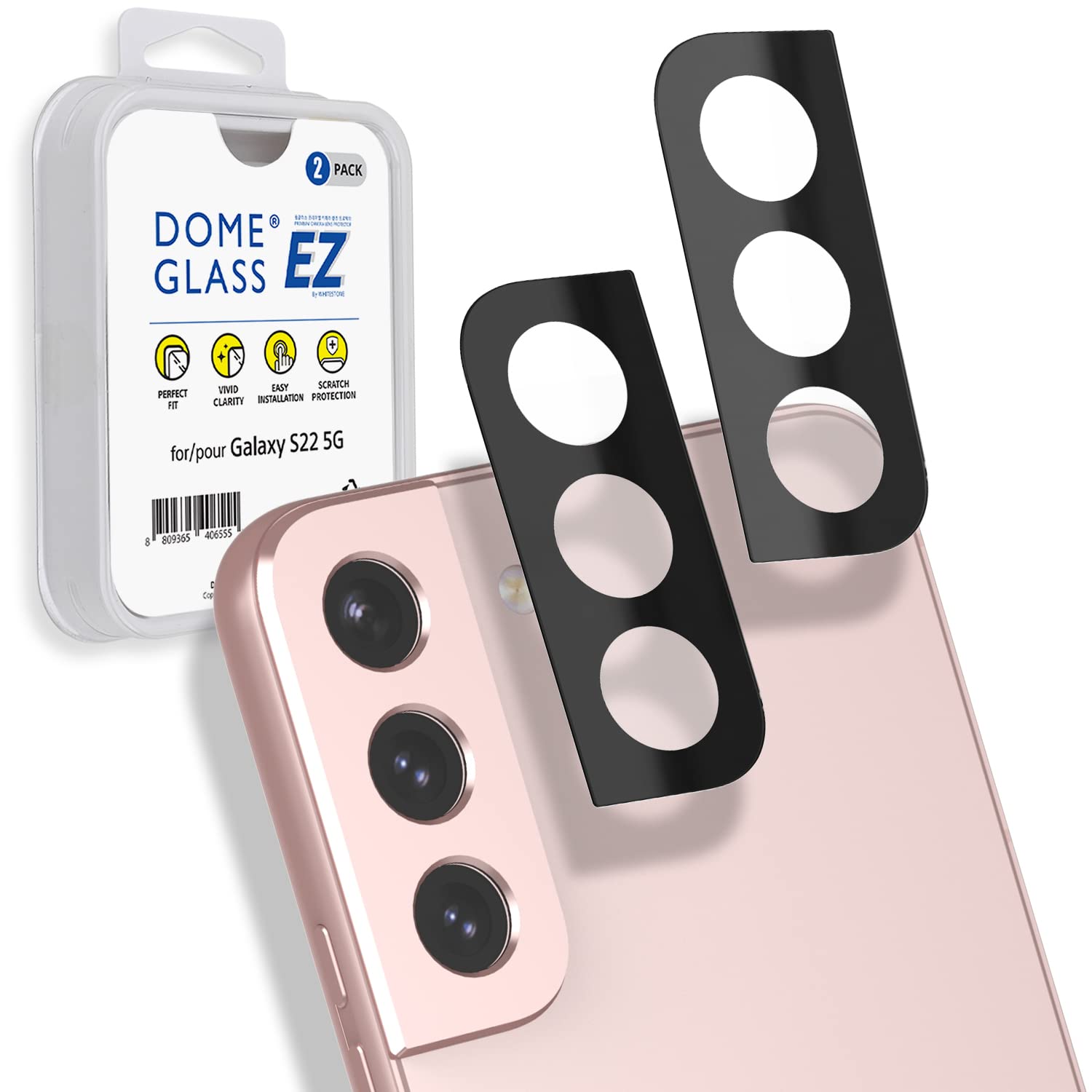 [Dome Camera EZ] Galaxy S22 Camera Protector by Whitestone [One Touch EZ Installation] - Two Pack