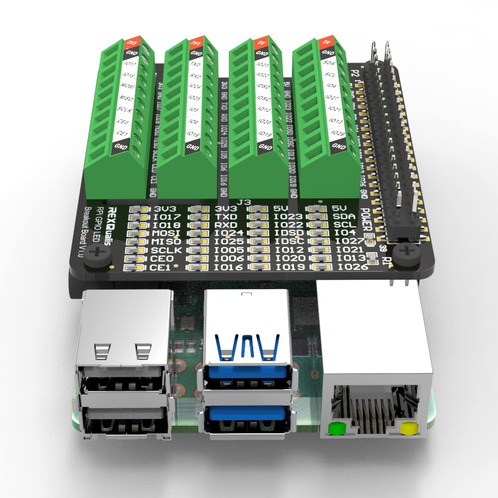 REXQualis RPi GPIO Status LED & Terminal Block Breakout Board HAT for Raspberry Pi A+ 3A+ B+ 2B 3B 3B+ 4B