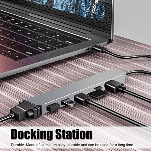 USB C Hub, 4K HD 1080P Adapter USB C Dongle, 7 in 1 High Speed Lightweight Portable USB Docking Station with 3 x USB 3.0 Ports, 5Gbps