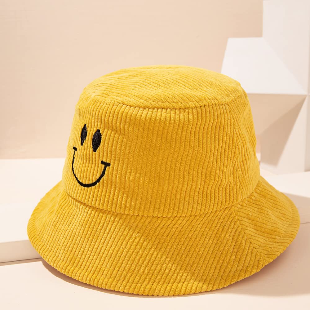 Kids Sun Hat Toddler Bucket Hat UPF 50+ Sun Protection Embroidered Corduroy Outdoor Hat Fishing Cap for 3-10 Years (One Size, Yellow)