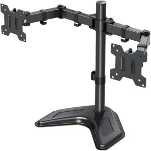 mountup dual monitor stand, free-standing monitor stands for 2 monitors up to 27 inches, 17.6 lbs each, fully adjustable dual monitor mount for desk, vesa stand 75x75mm, 100x100mm