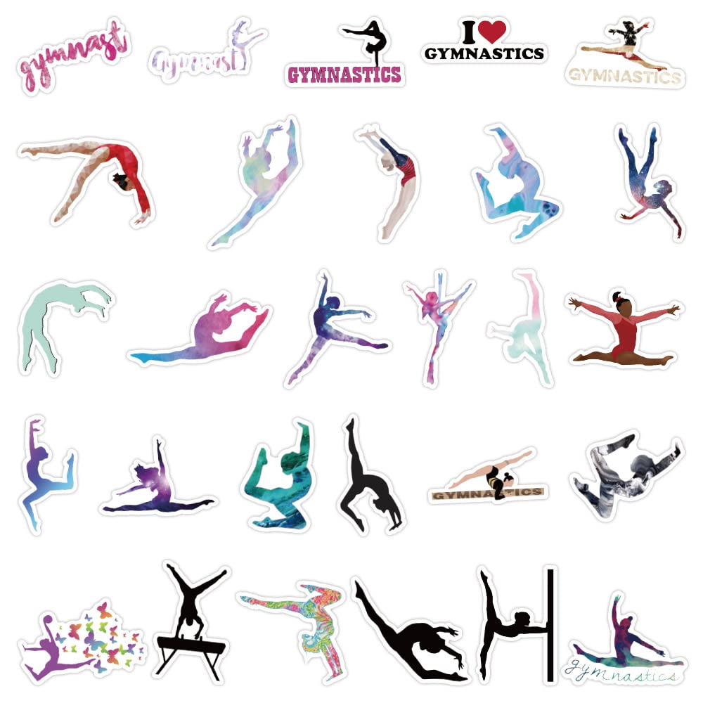 Gymnastics Stickers | 53pcs Vinyl Waterproof Gymnastics Stickers for Scrapbooking, Water Bottles, Girls Room Décor, Walls, Dance Silhouette Tumbling Decal Gifts for Girls and Teenagers