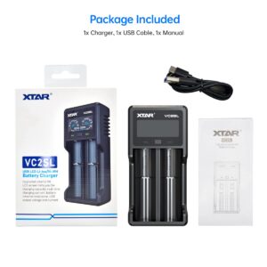 XTAR VC2SL 18650 Battery Charger 2 Bay Smart Universal Charger with LCD Display for Rechargeable Batteries Ni-MH Ni-Cd AA AAA Li-ion IMR 18650 18700 20700 21700 22650 25500 26650