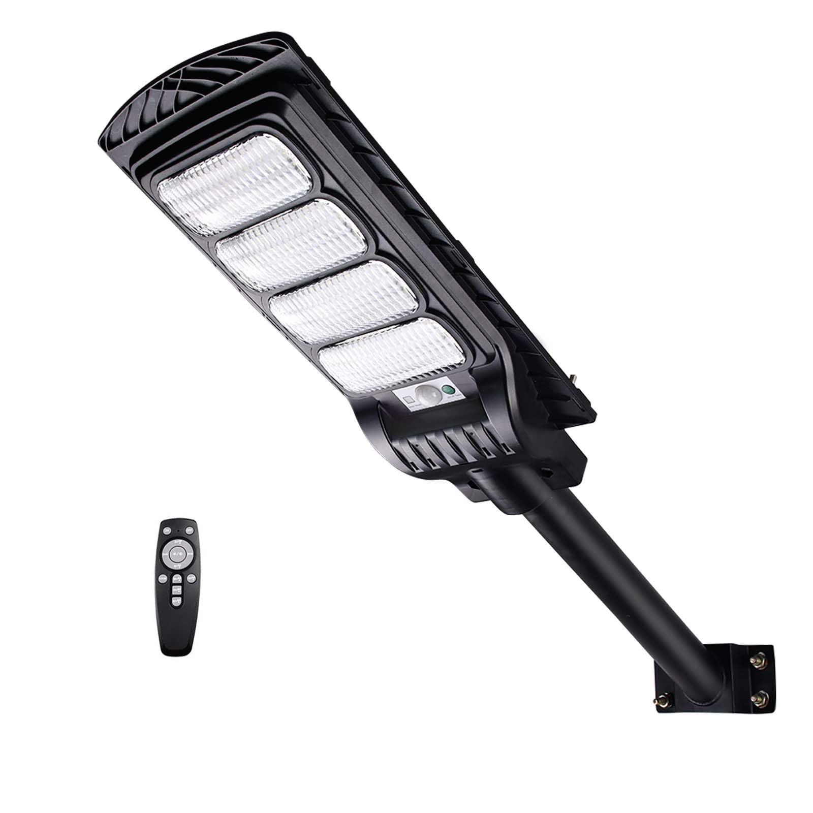 Solar Street Light 200W, Dusk to Dawn Outdoor Lighting with Remote Control 6000K IP65 Waterproof LED Flood Light with Motion Sensor & Pole for Street, Yard, Parking Lot, Driveway