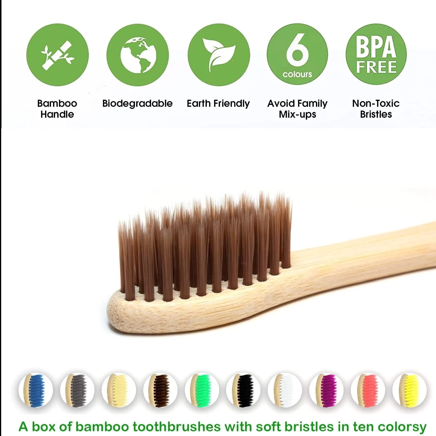 OUTIN Bamboo Toothbrushes for Kids, Childrens Manual Brushes Bulk 10 Packs,3+ Years Organic Oral Tooth Cleaning Toothbrush