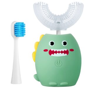 potchen kids u electric toothbrush, kids electric toothbrush with 2 brush heads ultrasonic electric toothbrush kids automatic timer tooth brush 2-7 years for children(dinasuar)