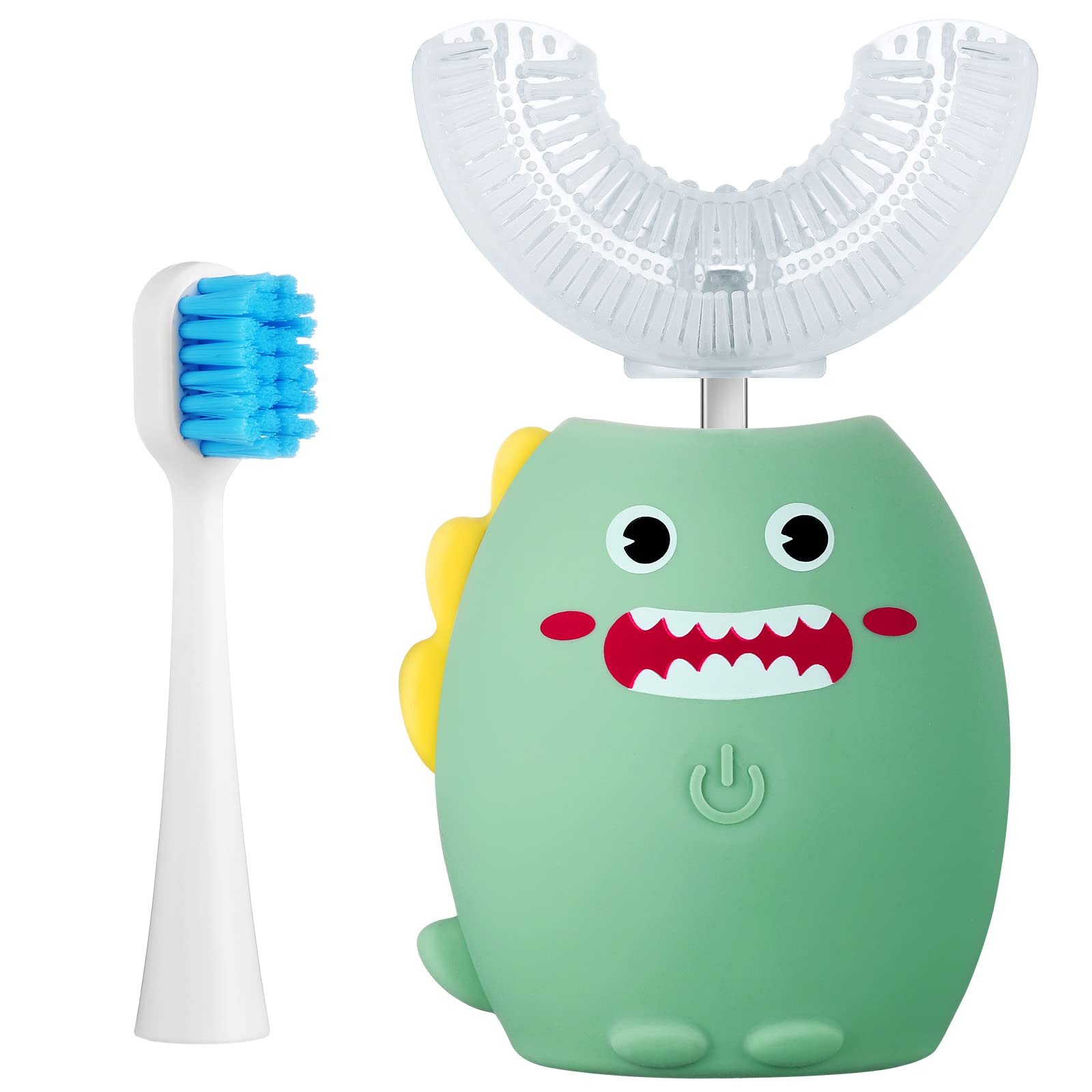 Potchen Kids U Electric Toothbrush, Kids Electric Toothbrush with 2 Brush Heads Ultrasonic Electric Toothbrush Kids Automatic Timer Tooth Brush 2-7 Years for Children(Dinasuar)