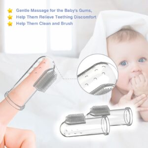 Silicone Baby Teether and Toothbrush - Set of 3 - Silicone Infant Training Finger Toothbrushes with Storage Case