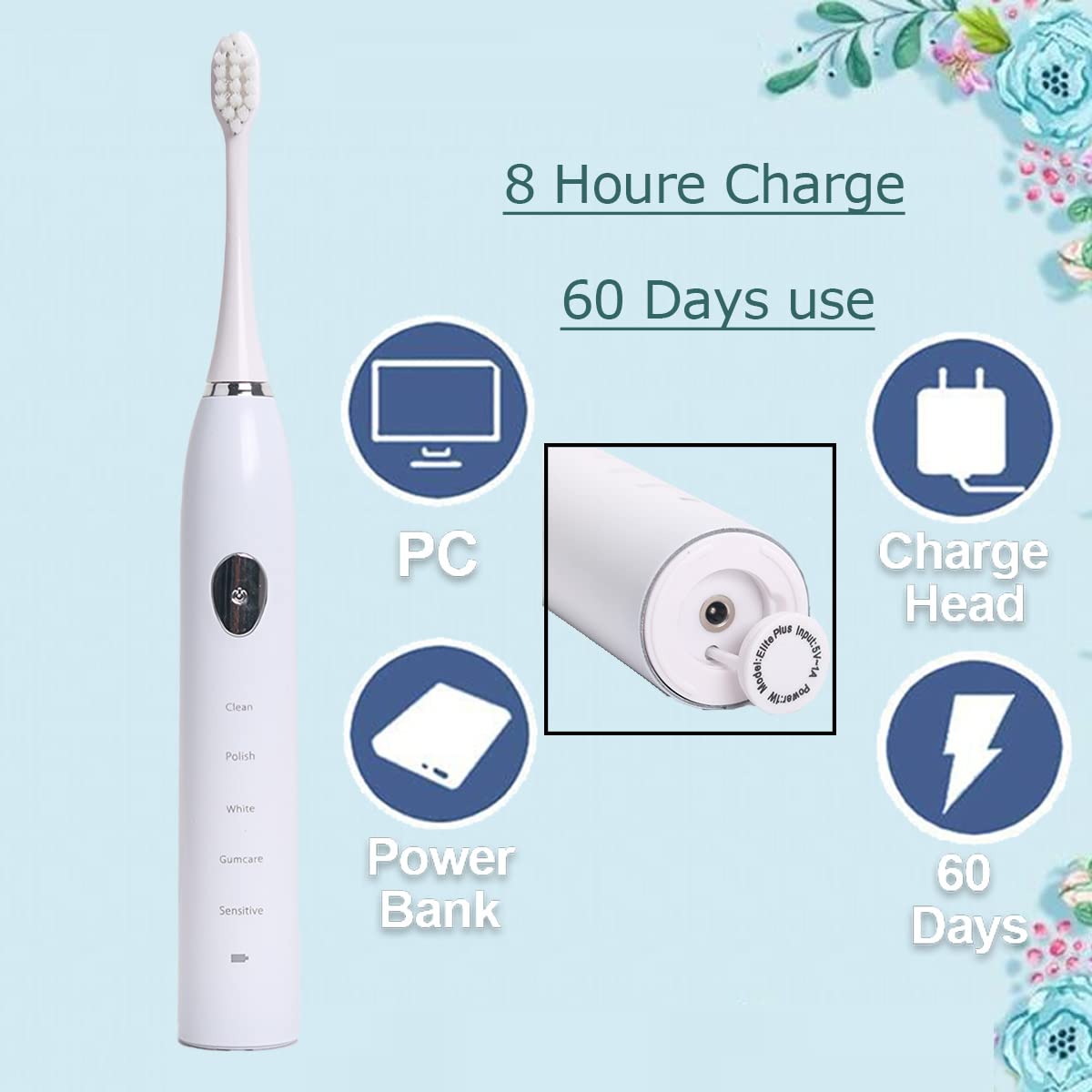 COOSKIN Sonic Electric Toothbrush with Smart Timer,Magnetic Suspension Motor Oral Care Power Rechargeable toothbrushes for Adults and Kids