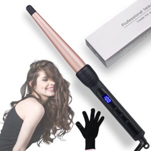 hair curling irons, duyfioa professional ceramic hair curling wand 1-1/2 inch instant heat hair curler with lcd 190℉ - 450℉ temperature control for all hair types include glove