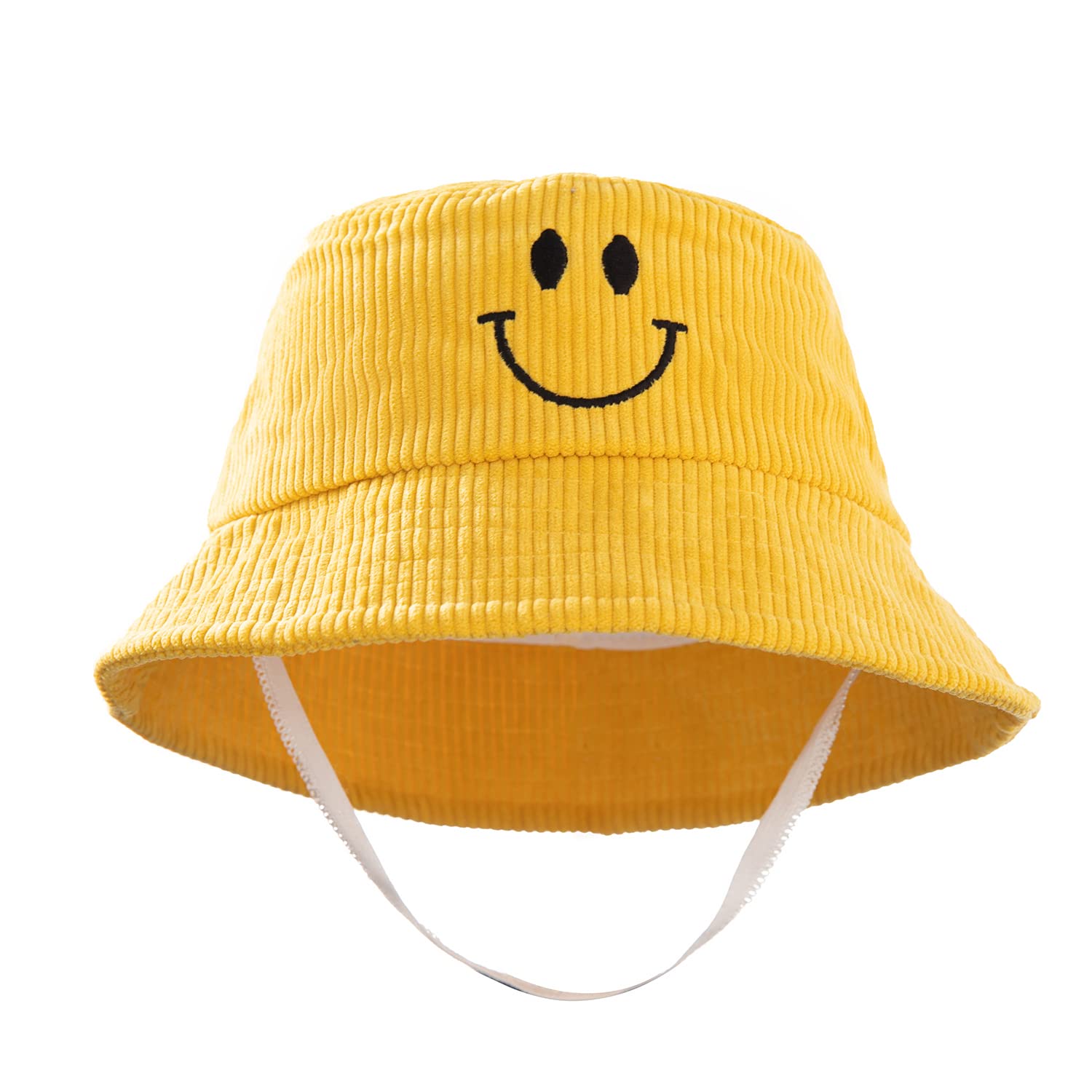 Kids Sun Hat Toddler Bucket Hat UPF 50+ Sun Protection Embroidered Corduroy Outdoor Hat Fishing Cap for 3-10 Years (One Size, Yellow)