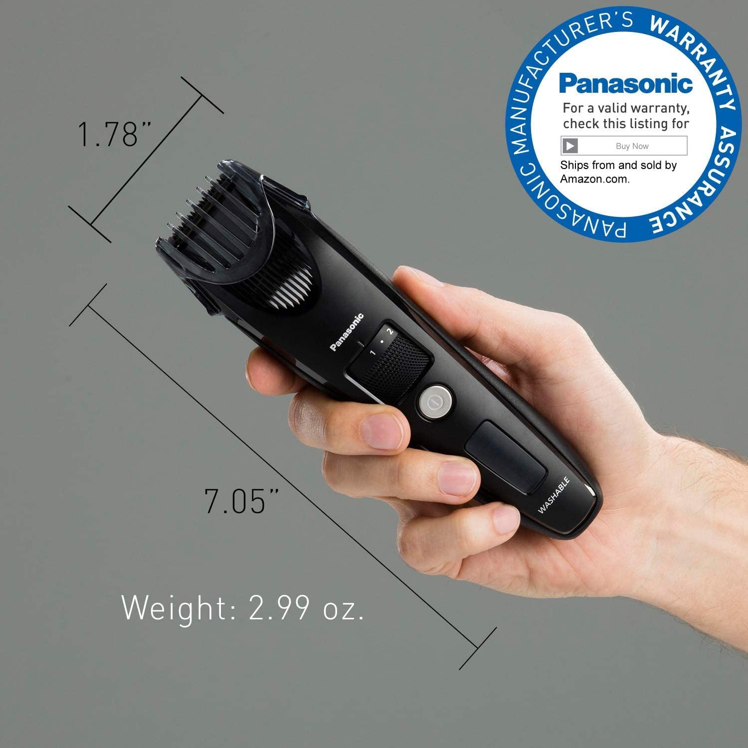 Panasonic Men's Precision Power Beard, Black - Mustache and Hair Trimmer, Cordless Precision Power, Hair Clipper with Comb Attachment and 19 Adjustable Settings, Washable