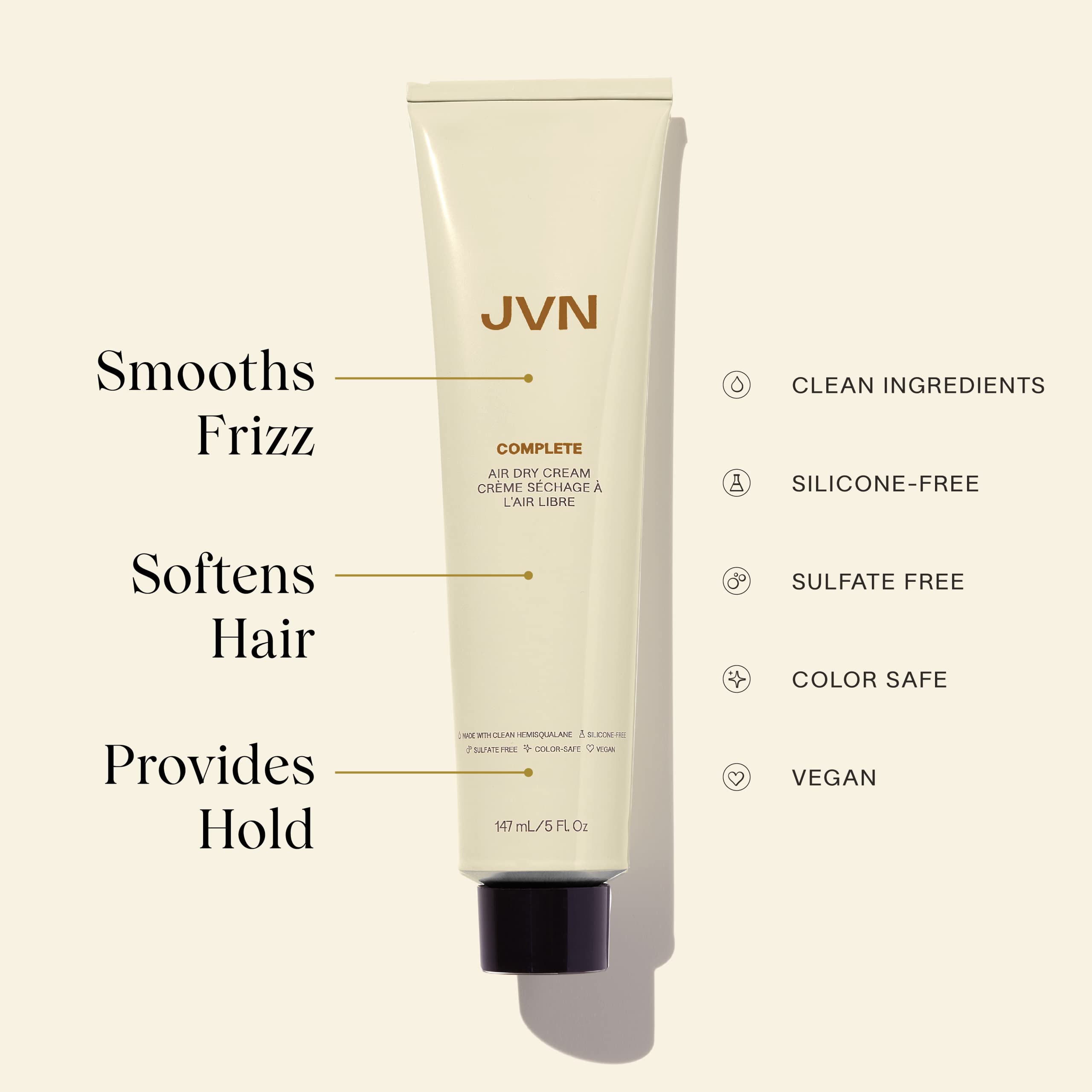 JVN No Heat Air Dry Cream, Hair Styling Cream - 5 Fluid Ounces, Smoothens and Defines Hair, Sulfate-Free, Curl Enhancing, Moisturizing, Smoothening, UV Protection for All Hair Types