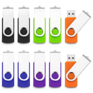 10 pack 16gb usb 2.0 flash drive swivel memory stick thumb drives, jump drive with led light for ps4 console, tv, pc, car, gps, tablet for storage and backup