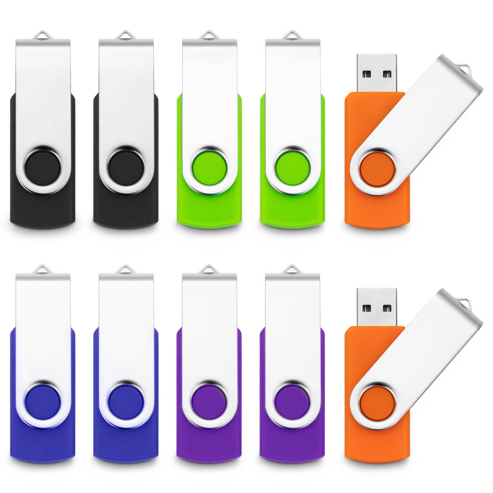 10 Pack 16GB USB 2.0 Flash Drive Swivel Memory Stick Thumb Drives, Jump Drive with LED Light for PS4 Console, TV, PC, Car, GPS, Tablet for Storage and Backup