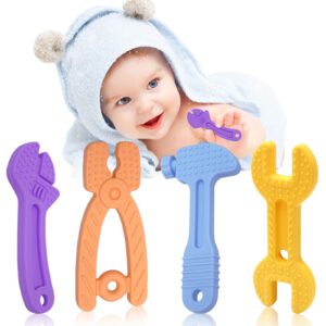 baby boy toys - baby molar teether teething toys 0-6 months 6-12 - soothe babies sore gums chew toys - bpa free silicone - 4 pack