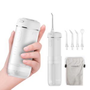 cordless water dental flosser for teeth cleaning, mornwell mini cordless portable water dental flosser, 4 modes telescopic water tank usb rechargeable ipx7 waterproof for travel, braces & bridges care