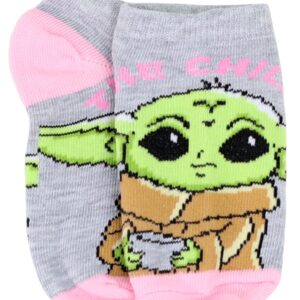 STAR WARS Little Girl's 5 Pack The Mandalorian Baby Yoda No Show Socks, Medium, Pink/Grey Heather