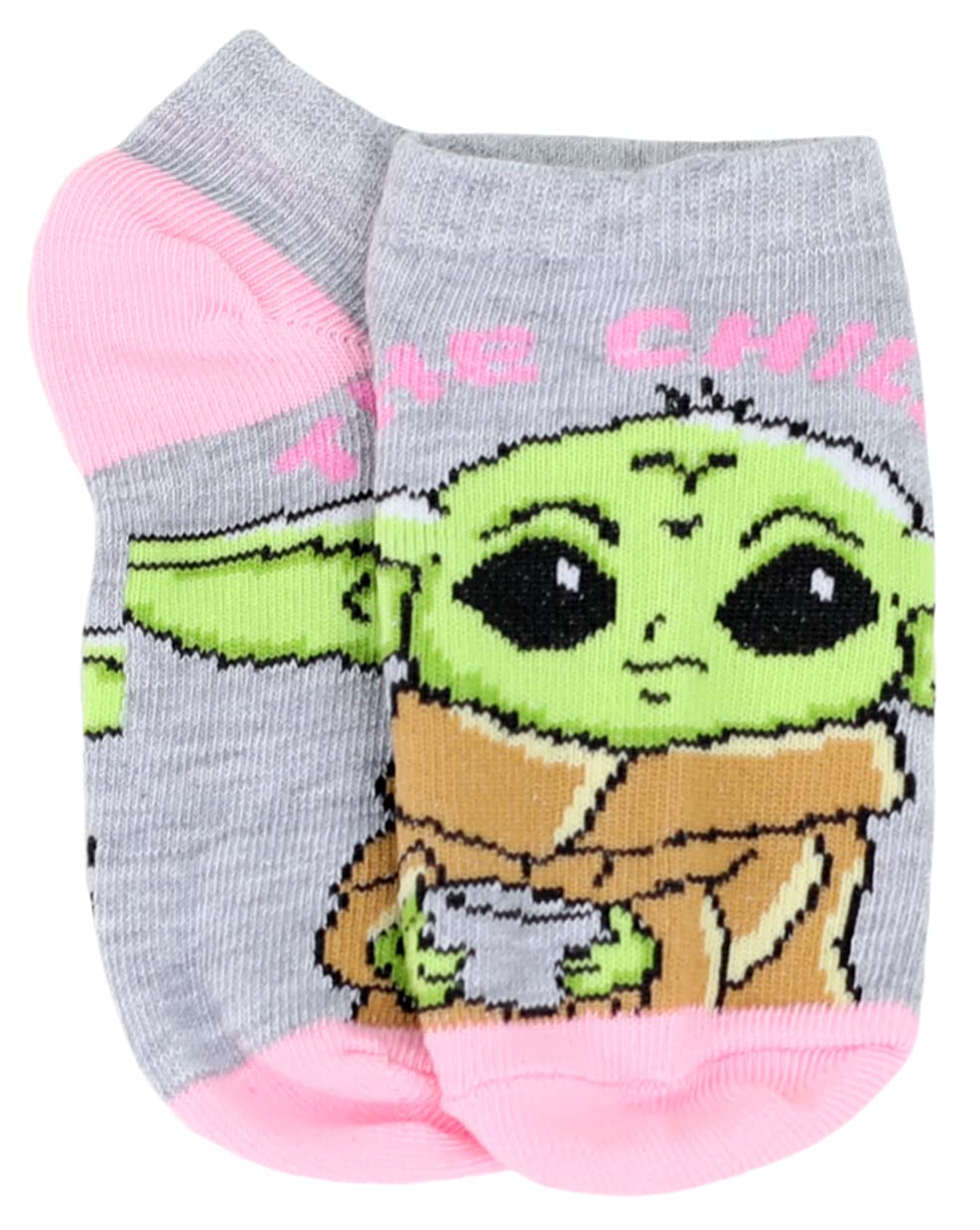 STAR WARS Little Girl's 5 Pack The Mandalorian Baby Yoda No Show Socks, Medium, Pink/Grey Heather