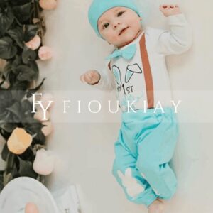 fioukiay Preemie Newborn Baby Boys Easter Outfits Infant My First Easter Baby Bunny Clothes Clothing Pants Set with Hat (White 01, 12-18 Months)