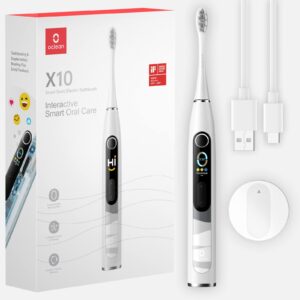 oclean smart sonic electric toothbrush, x10 rechargeable toothbrush with color screen, 5-mode&5-intensity, 40000rpm maglev motor, visualized/emoji feedback power toothbrush/smart timer (gray)