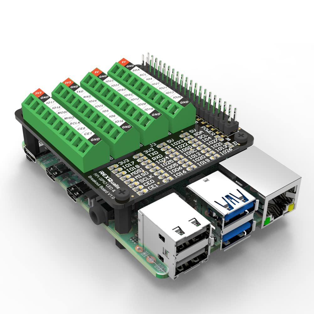 REXQualis RPi GPIO Status LED & Terminal Block Breakout Board HAT for Raspberry Pi A+ 3A+ B+ 2B 3B 3B+ 4B