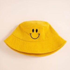 Kids Sun Hat Toddler Bucket Hat UPF 50+ Sun Protection Embroidered Corduroy Outdoor Hat Fishing Cap for 3-10 Years (One Size, Yellow)