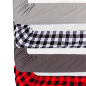 4 Pack Buffalo Check Plaid Neutral Unisex Fitted Baby Crib Sheets Set for Baby Boys or Girls (Black)