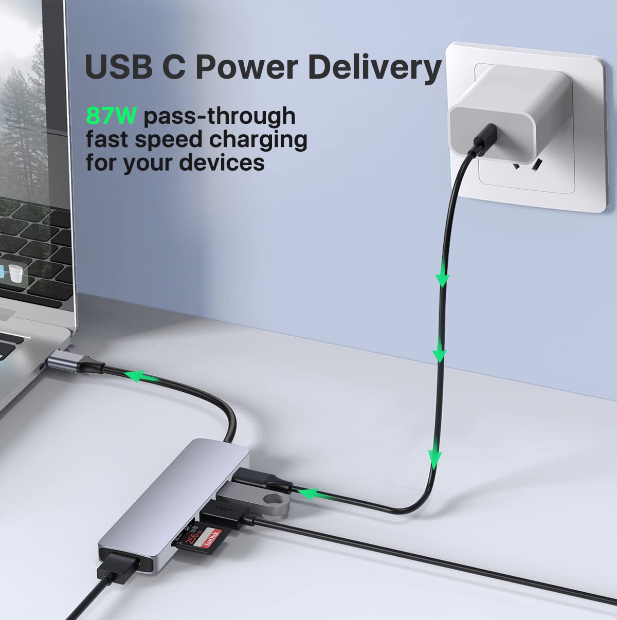 USB C Hub, 6 in 1 HDMI Dongle USB C to Multiport Adapter with 4K HDMI, Power Delivery, 2 USB 3.0 Ports, SD/TF Card Reader Compatible with MacBook Pro/Air, XPS, Chromebook, Nintendo, etc