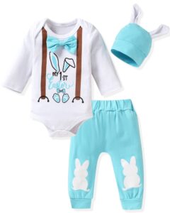 fioukiay preemie newborn baby boys easter outfits infant my first easter baby bunny clothes clothing pants set with hat (white 01, 12-18 months)