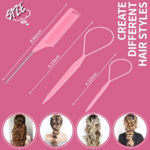 TsMADDTs Hair Styling Tool Set - 3 Pcs French Braid Tool, Rat Tail Comb, and Metal Braiding Pin in Pink