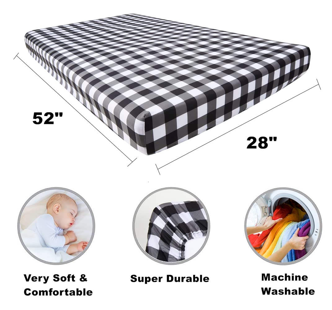 4 Pack Buffalo Check Plaid Neutral Unisex Fitted Baby Crib Sheets Set for Baby Boys or Girls (Black)