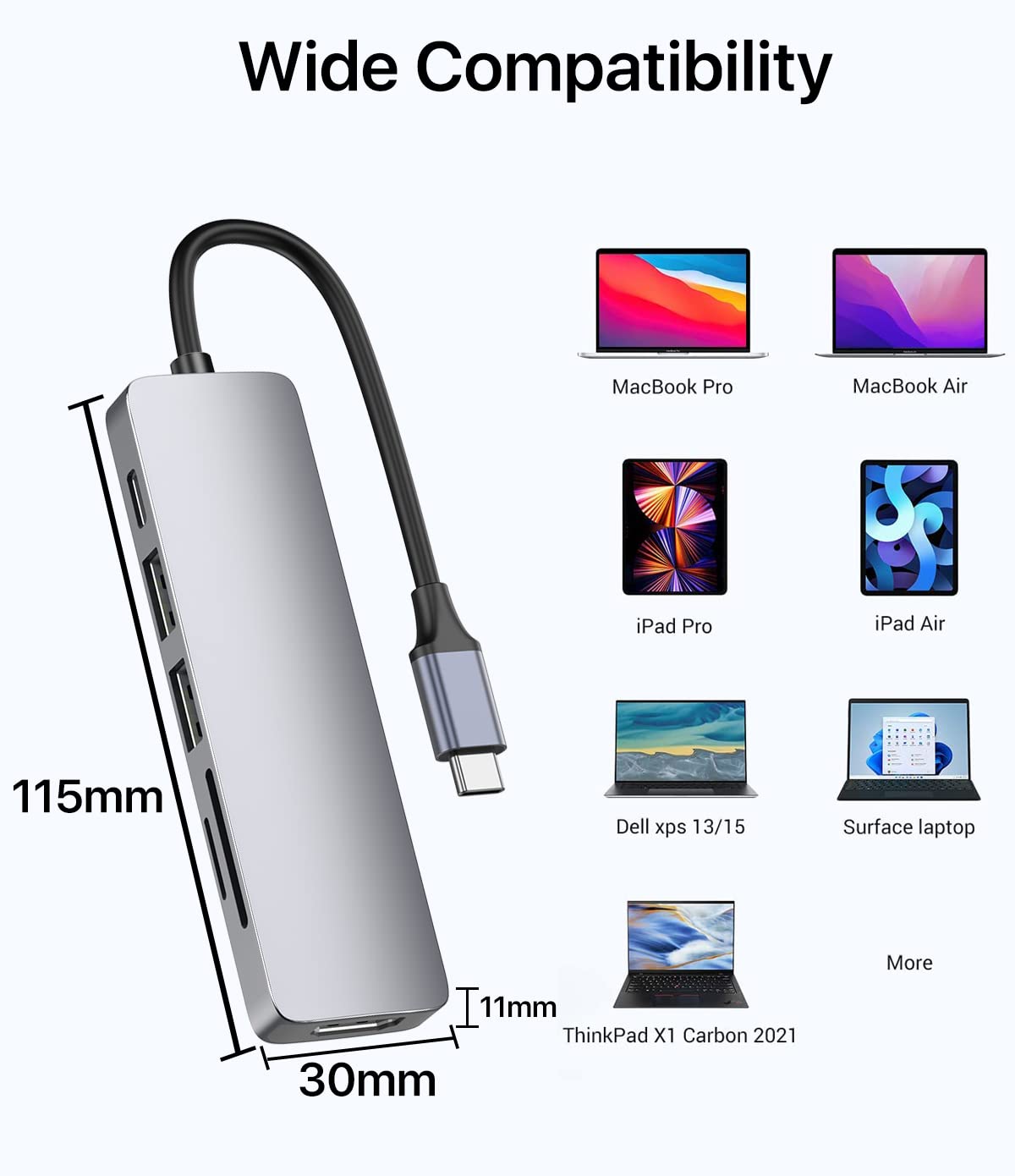 USB C Hub, 6 in 1 HDMI Dongle USB C to Multiport Adapter with 4K HDMI, Power Delivery, 2 USB 3.0 Ports, SD/TF Card Reader Compatible with MacBook Pro/Air, XPS, Chromebook, Nintendo, etc