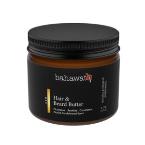 bahawat hair & beard butter for men leave-in conditioner - oud & sandalwood - strengthen, soften & moisturize – organic, natural ingredients | the best beard butter - 2 oz