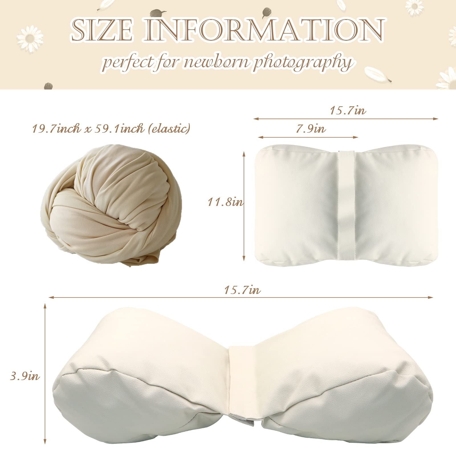 SPOKKI Newborn Baby Photography Butterfly Posing Pillow, Baby Photoshoot Props with Long Ripple Beige Pearl Wrap Outfits for Boy Girl Princess