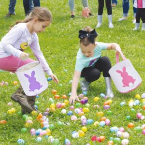 3 PCS Easter Bunny Basket Bags for Kids - Canvas Cotton Carrying Gift and Eggs Hunt Bag, Easter Gift Basket with Tails Printed Rabbit (Purple, Blue, Pink)