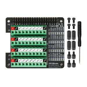 rexqualis rpi gpio status led & terminal block breakout board hat for raspberry pi a+ 3a+ b+ 2b 3b 3b+ 4b