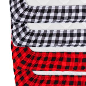 4 Pack Buffalo Check Plaid Neutral Unisex Fitted Baby Crib Sheets Set for Baby Boys or Girls (Red)