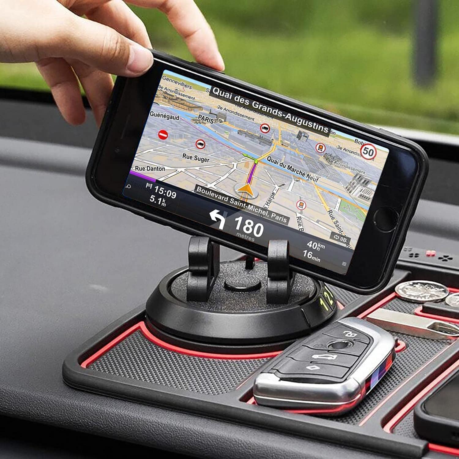 4 in 1 Non-Slip Phone Pad for Car, Anti-Slip Mat Car Phone Holder with Mount, Car Dashboard Accessories, Temporary Car Parking Card Number Plate and Aromatherapy