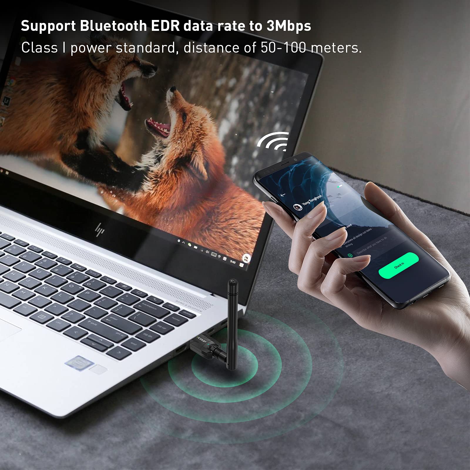 EDUP USB Bluetooth 5.1 Adapter Long Range for PC High Gain for Desktop Laptop Bluetooth Dongle EDR Wireless Receiver Transfer for Mouse, Keyboard,Speakers,Windows 11/10/8/8.1/7