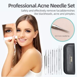 新品 JPNK New 8PCS Blackhead Remover Comedones Extractor Acne Removal Kit for Blemish, Zit Removing for Nose Face Tools with a Leather Bag… (black)