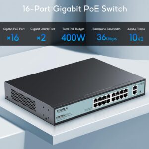 SODOLA 24 Port Gigabit PoE Switch 400W|24 Gigabit PoE+ Ports&2 Gigabit SFP Uplink, Support QoS,Extend/VLAN Mode, Fanless Rackmount, IEEE802.3af/at, Plug&PlayGigabit Ethernet Unmanaged Network Switch