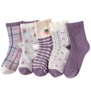 fzbnsrko 5 pairs ruffle frilly crew socks little girls princess cotton socks for 1-3 year old children's socks baby toddler girls(purple flower)